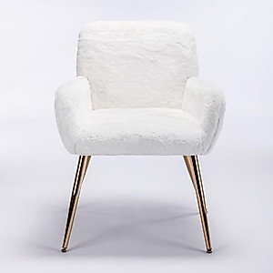 Boho High Chair, Sofa Recliner Chair 2PCS Fur Foam White Seat Height 18.8" Living Room Bedroom Dining Rooms Garden Patio Chairs for Women