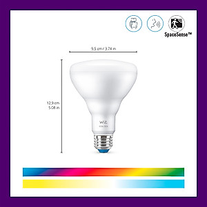 WiZ 65W BR30 Color LED Smart Bulb - Pack of 6 - E26- Indoor - Connects to Your Existing Wi-Fi - Control with Voice or App + Activate with Motion - Matter Compatible