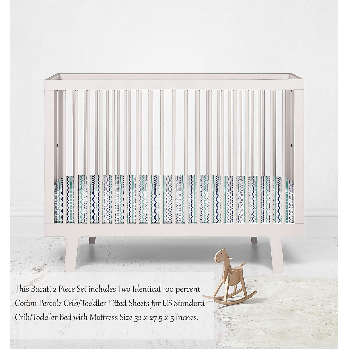 Bacati - 2 Pack NOAH Tribal Boys 100% Cotton Soft Breathable Percale Universal Baby US Standard Crib or Toddler Bed Fitted Sheets (Garland, Mint Navy)