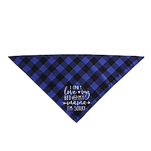 Ming Heng Funny Cute Blue Plaid Pet Dog Cat Bandana Scarf,I Only Love My Bed and My Mama, I'm Sorry,Puppy Dog Scarf Pet Birthday Gift