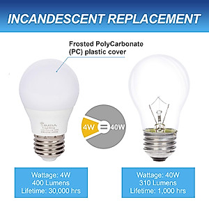 Simba Lighting LED A15 Refrigerator Light Bulbs (6-Pack) 4W 40W Replacement Small for Appliances, Freezers, Ceiling Fans, 120V, E26 Standard Medium Base, Frosted Cover, Not Dimmable, 3000K Soft White