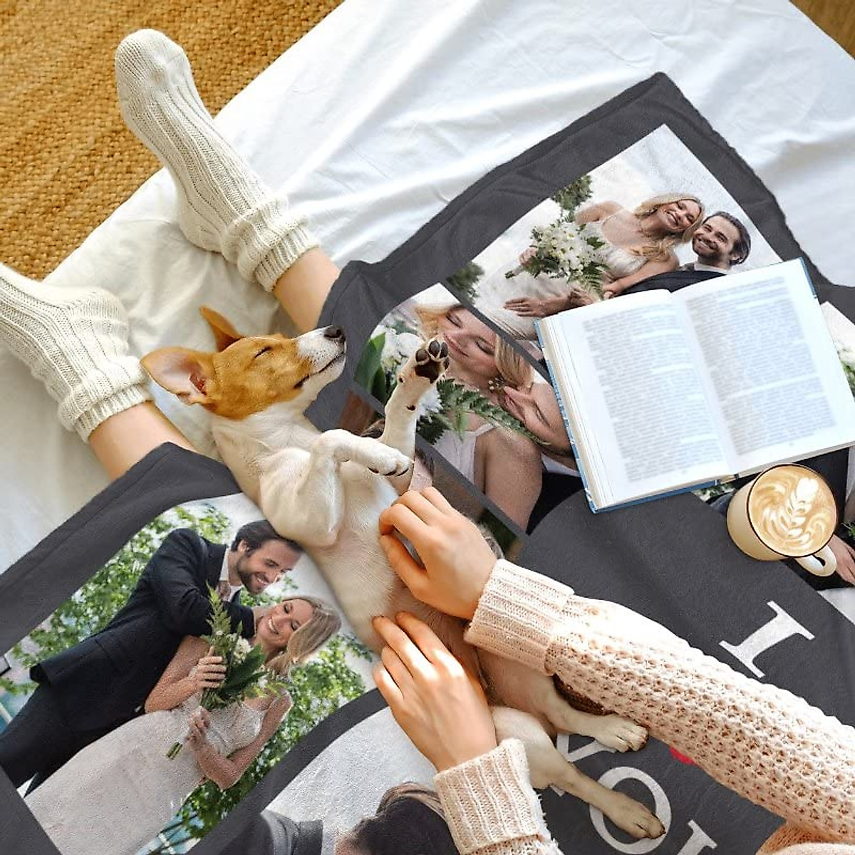 DIYKST Personalized Blanket with Photo Text Custom Blanket Memorial Gift 10 Photos Collage Customized Blankets Made in USA for Family Baby Mother Father Lovers Dog Pets Valentine's Day-4 Sizes