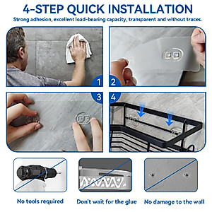 Shower Caddy, 2 Pack Bathroom Shelves, Adhesive Shower Shelf No Drilling, Black Shower Storage, Shower Organiser, Rust-Resistant Shower Caddy Corner, Shower Soap Holder, Bathroom Accessory