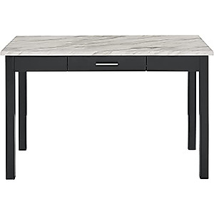 New Classic Furniture Celeste Faux Marble Writing Table Desk for Home Office, White/Gray with Black Base