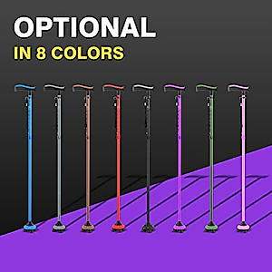 BeneCane Walking Cane for Men & Women Walking Stick for Seniors Folding Canes Quad Cane Adjustable Lightweight Sturdy Free Standing Collapsible Heavy Duty with Soft TPR T-Handle and Travel Bag(Purple)