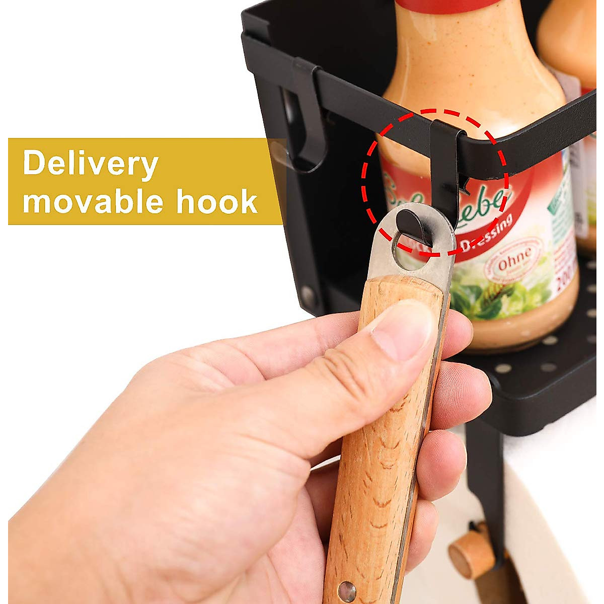 Mukkuri Magnetic Paper Towel Holder Spice Rack for Refrigerator with Hooks,Black