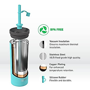 asobu Sippy Double Wall Stainless Steel Tumbler with Silicone Flexible Straw, 20 Ounces (Teal)