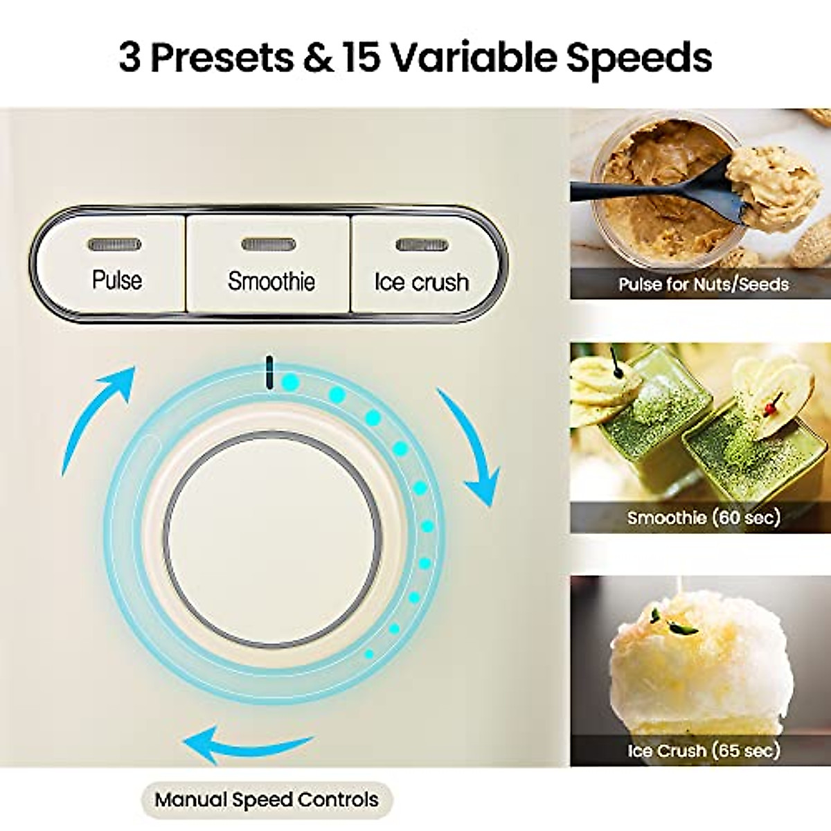 Hauswirt Smoothie Blender for Kitchen,1200W Professional Countertop Blender for Shakes and Smoothies, 3 Presets with 15 Speeds for Ice Crushing and Frozen Fruit Drinks, Tritan BPA-Free 51 Oz Jar, 25 oz & 16 oz to-go Cups, Easy Cleaning Detachable Blades B