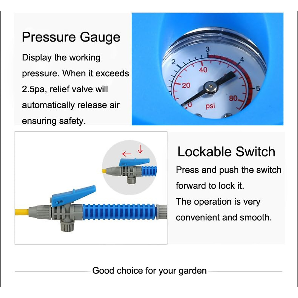 MOOCHI 1.3 Gallon Portable Lawn and Garden Pump Pressure Sprayer with Pressue Gauge Meter and Pressure Relief Valve, Safe Comfortable Usage