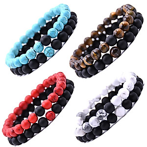 HYHONEY 4 Set Matching Bracelets Couples Bracelets Friendship Bracelets Beaded Bracelets His And Hers 8mm Natural Stone Matching Bracelets For Couples Elastic Stretch Bracelets For Women Men