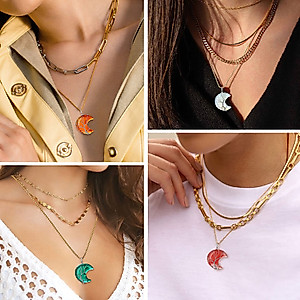 Bestyle Tree of Life Crescent Moon Necklace, Synthetic Aquamarine Gemstones Healing Crystal Necklaces, March Birthstone Pendant for Women, Statement Birthday Jewelry Gifts