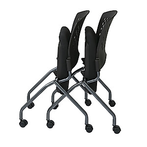 Office Star Deluxe Ventilated Plastic Wrap Around Back Folding Nesting Chair 2 Pack, Coal FreeFlex Fabric