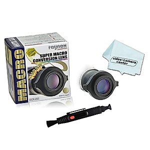 Raynox DCR-250 2.5x Super Macro Lens Universal Snap-on Mount for 52mm to 67mm + Lens Optic Pen Cleaner + 1 VCC113 Micro-Fiber Cloth, Black
