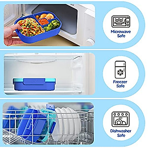 Jelife Lunch Box Kids Bento Box - 1300ML Ideal Leak Proof Bento Lunch Box for Kids School Lunchbox for Teens Toddlers Boys, Lunch Box Snack Containers with Utensil, Food Fork Picks & Cake Cups, Blue