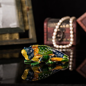 QIFU Hand Painted Enameled Lizard Style Decorative Jewelry Trinket Box Hinged