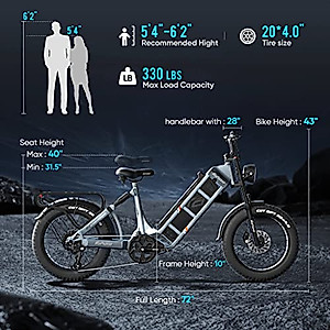 eAhora Juliet 60Ah Electric Bike 1000W Electric Bike, Full Suspension Ebike for Adults 20" Fat Tire Long Range E-Bike, Green-1