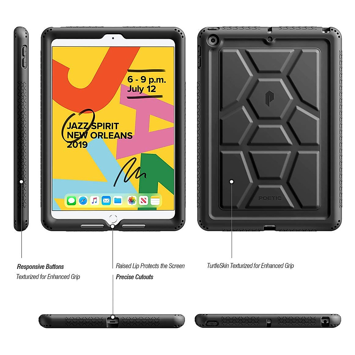 Poetic TurtleSkin Case Designed for iPad 10.2 9th Generation (2021) / 8th Generation (2020) / 7th Generation (2019), Heavy Duty Shockproof Kids Friendly Silicone Case Cover, Black