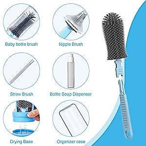 WHNL Travel Bottle Cleaner Kit with Baby Bottle Brush Set and Drying Base,Soap Dispenser,Gift for New Moms(Cobalt Blue)