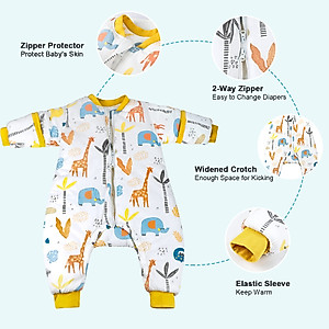 MOEMOE BABY Baby Sleep Sack with Legs Winter, Thicken Baby Sleeping Bag, Wearable Blanket Baby with Sleeves, Tog 3.5 Toddler Sleep Sack with Feet, 12M-6T
