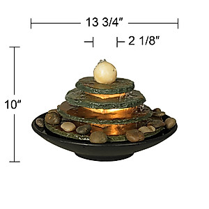Pyramid Modern Zen Indoor Tabletop Water Fountain with Light 10" High 4 Tiered Feng Shui Ball River Rocks for Table Desk-Top Home Office Bedroom House Living Room Relaxation - John Timberland
