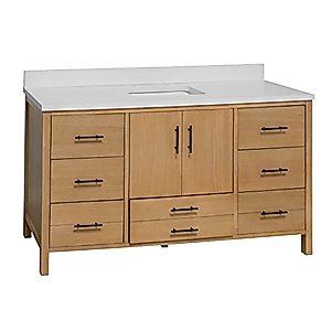 Kitchen Bath Collection California 60-inch Single Bathroom Vanity (Matte White/Blonde): Includes Blonde Cabinet with Matte White Countertop and White Ceramic Sink