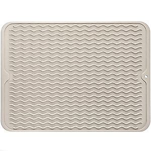 MicoYang Silicone Dish Drying Mat for Multiple Usage,Easy clean,Eco-friendly,Heat-resistant Silicone Mat for Kitchen Counter or Sink,Refrigerator or Drawer liner Tapioca L 16 inches x 12 inches