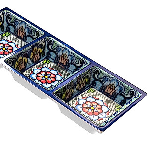 Prepara 3 Tray, Three Sections, Blue Azteca