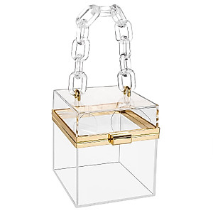 Women Acrylic Clutch Purse, Clear Square Box, Transparent Stadium-Approved Bag, Evening Party Dinner Handbag Medium