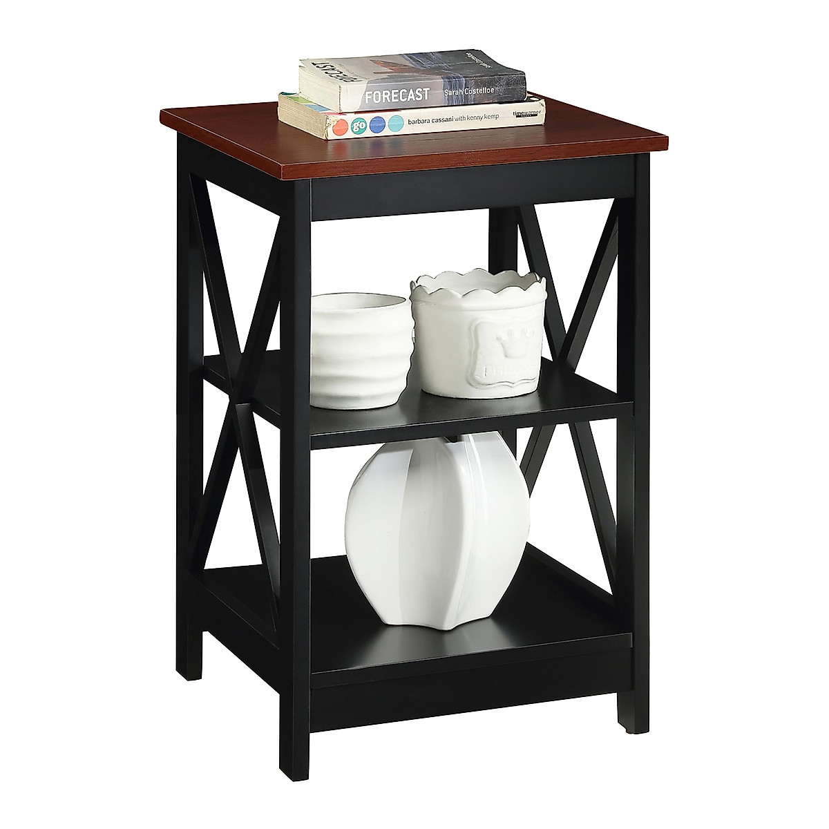 Convenience Concepts Oxford End Table with Shelves, Cherry/Black