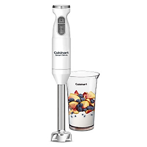 Cuisinart Hand Blender, Smart Stick 2-Speed Hand Blender- Powerful & Easy to Use Stick Immersion Blender-for-Shakes, Smoothies, Puree, Baby Food, Soups & Sauces, Stainless Steel, CSB-175P1,White