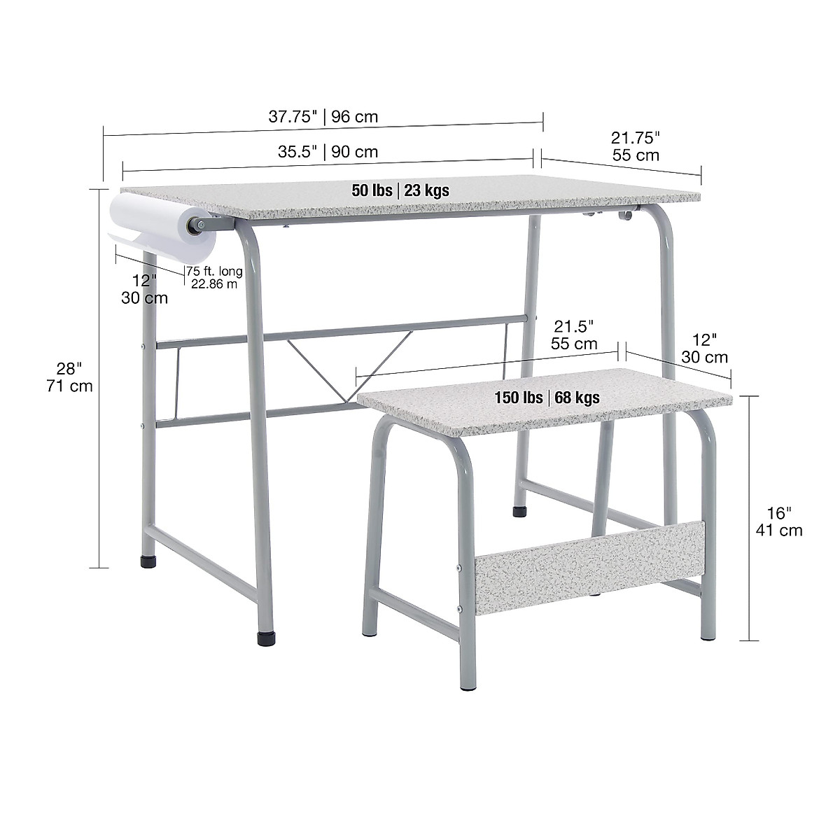 SD Studio Designs Project Center, 55128 Craft Table Play Desk with Bench, Grey, 37.75"W x 21.75"D x 28"H,Grey