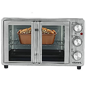 Courant French Door Convection Toaster Oven & Broiler, Bake Broil Toast Oven, Fits 9x13’’ Baking Pan, 6-Slices, 10’’ Pizza, Convection Oven - Stainless Steel