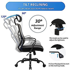 EnjoySeating Office Chair, Adjustable Desk Chair, Rebound Seat Cushion, 2D Big Curved Headrest, Breathable Mesh High Back, Comfortable Lumbar Support, Rocking Relaxation Function, Black