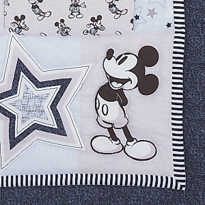 Disney Mickey Mouse Timeless Mickey Gray, White, & Blue Stars & Icons 3Piece Nursery Mini Crib Bedding Set - Comforter & Two Fitted Mini Crib Sheets, Navy, Grey, Black, White