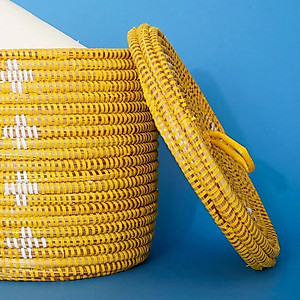 Swahili African Modern Small Storage Basket with Lid from Senegal
