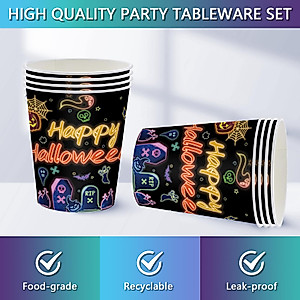 170PCS Halloween Party Plates and Napkins Set, Happy Halloween Holiday Pumpkin Ghost Dinnerware Party Decorations, Disposable Tableware for Kids Birthday Baby Shower Decor, Serve 24 Guests