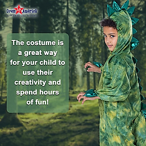 Dress Up America T-Rex Costume for Kids - Dinosaur Costume for Boys and Girls - Green Dino Jumpsuit (Small)