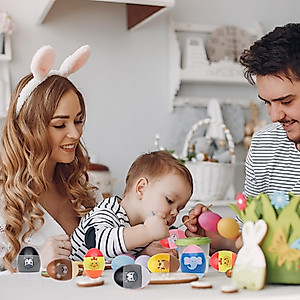 6Pack Easter Wooden Percussion Musical Shake Eggs for Toddler Kids Boys Girls ,Easter Basket Essentials Easter Basket Stuffers