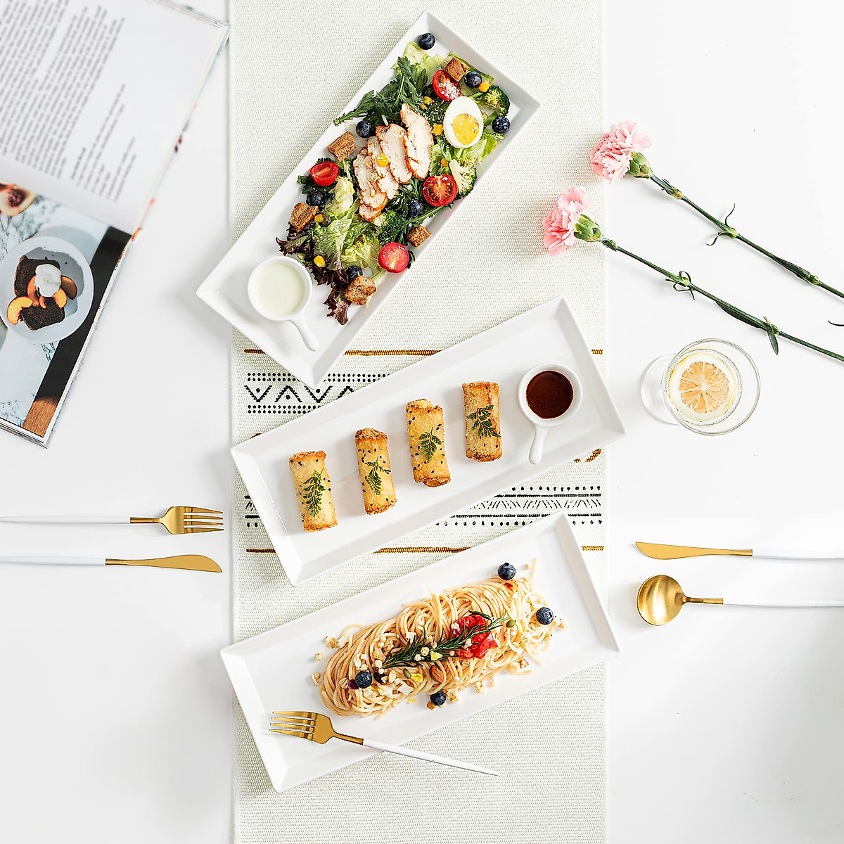 Sweese 12inch Porcelain Cake Stand White + 3 Tiered Foldable Serving Stand White for Brithday Party, Valentine's Day and Events