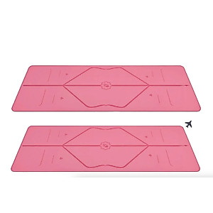 LIFORME Original Yoga Mat & Travel Mat Bundle Pack – Patented Alignment System, Eco-Friendly, Non-Slip Warrior-Grip, Made with Natural Rubber, Thick, Sweat Resistant, Comfortable - Pink/Pink