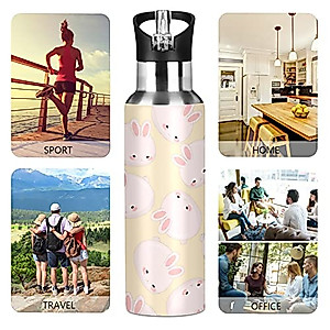 Oarencol Cute Pink Bunny Water Bottle Rabbit Animal Stainless Steel Vacuum Insulated with Straw Lid 20 Oz
