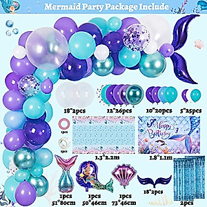 Freechase Mermaid Theme Birthday Decorations - Mermaid Party Decorations Supplies Include Mermaid Balloons Garland Kit, Mermaid Birthday Backdrop, Tablecloth, Mermaid Decorations for Birthday Party