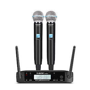 G-MARK Wireless Microphone, GLXD4 Professional Karaoke Microphone Dual UHF Cordless Dynamic Mic System, Frequency Adjustable for Meeting, Party, Church, DJ, Wedding, Home KTV Set, 200ft