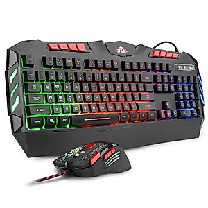 Rii Wired Gaming Keyboard and Mouse Combo,RGB LED Backlight,USB Plug-and-Play for Windows/Mac/Laptop/PC/Laptop,Business Office