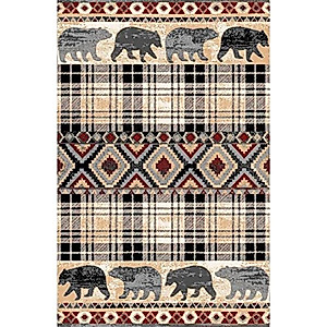 Furnish my Place Bohemian Bear Rug - 5 ft. x 8 ft., Multicolor, Cabin Rug with Bear, Geometric Print