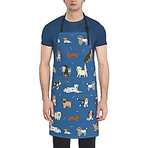 Cute Dog Grooming Apron with 2 Pockets Waterproof Dog Apron Chef Aprons Bibs for Women Men Adjustable Neck Stain Resistant