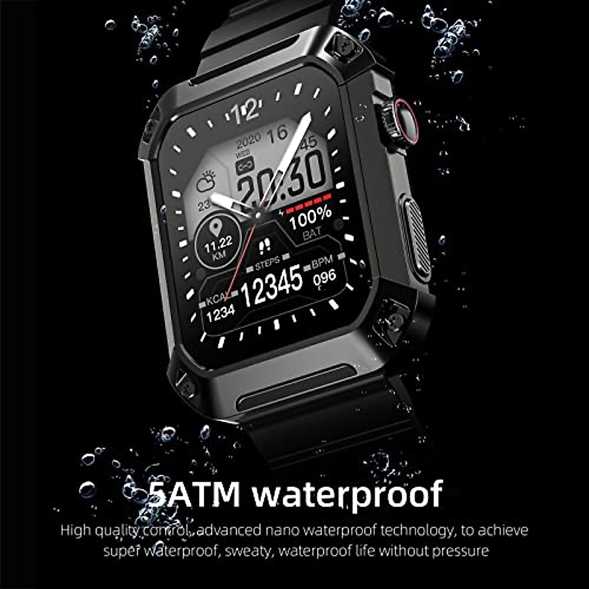 LOKMAT Military Smart Watches for Men - 5ATM/IP68K Waterproof, Blood Oxygen, Heart Rate, Sleep Monitor, Fitness Tracker Rugged Smart Watch for Compatible with Android and iOS Phones
