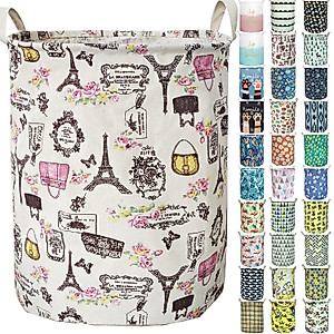 Aouker Merdes 19.7’’ Waterproof Foldable Laundry Hamper, Dirty Clothes Laundry Basket, Linen Bin Storage Organizer for Toy Collection(Paris)