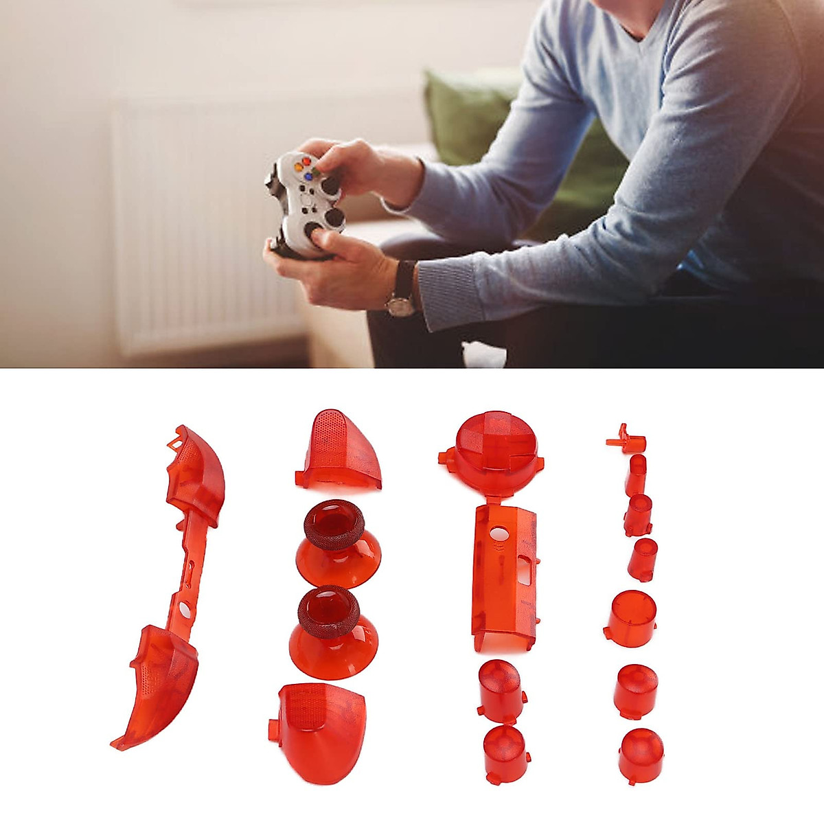 Entatial Full Trigger Buttons Kits, Comfortable Multi Color Full Buttons Set Mod Kit for Series X/S Controller for Series S Controller(Transparent red)