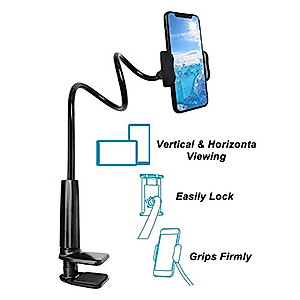 Eaxxfly Gooseneck Bed Phone Holder Mount, Flexible Long Arm Clip Clamp for Desk, Bendy Lazy Bracket Bedside Stand, for iPhone 11 Pro Xs Max XR X 8 7 6 Plus Samsung S20 S10 S9 S8 Plus GPS